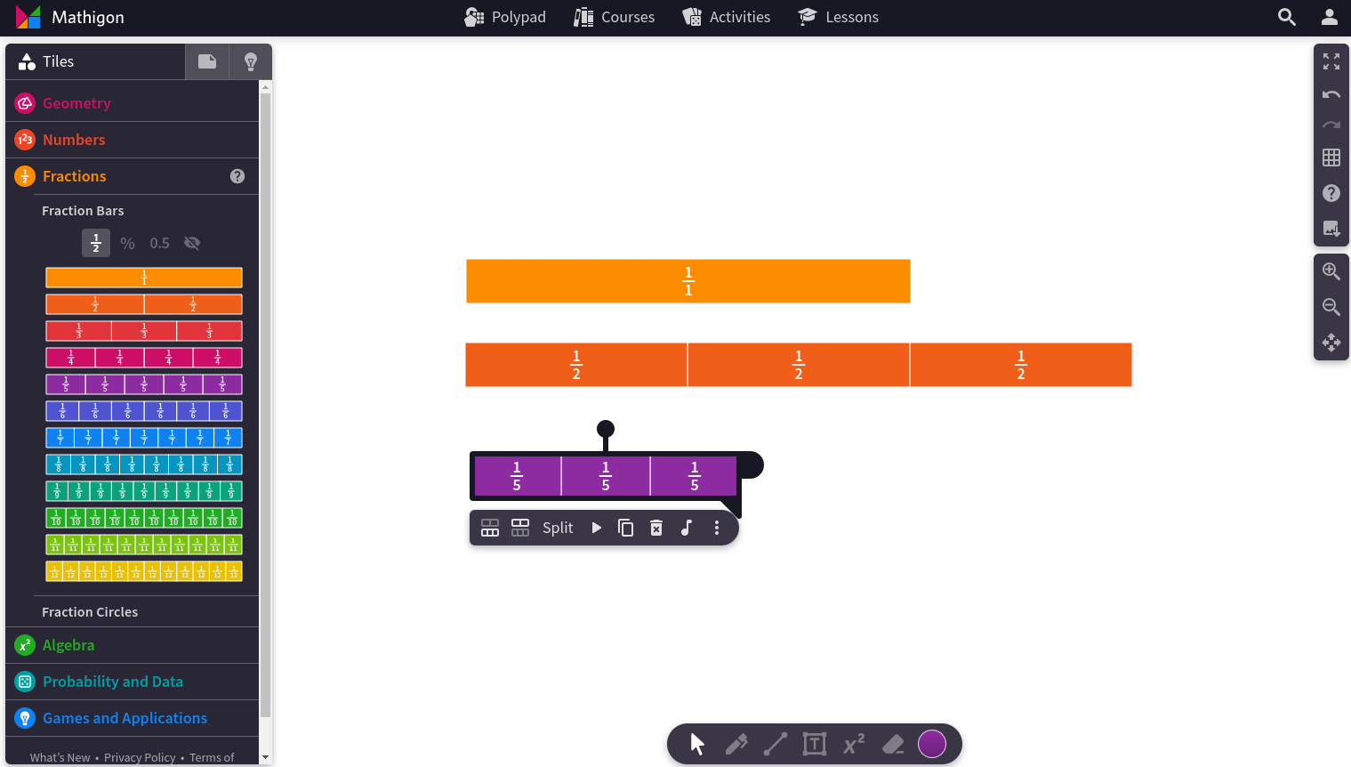 Fraction Bars from PolyPad from Mathigon | A Dash of Research